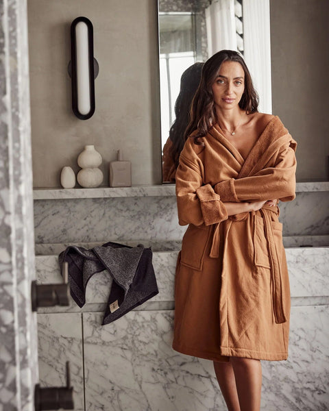 Saarde Vintage Wash Robe - Terracotta Turkish Cotton Robe – Baske